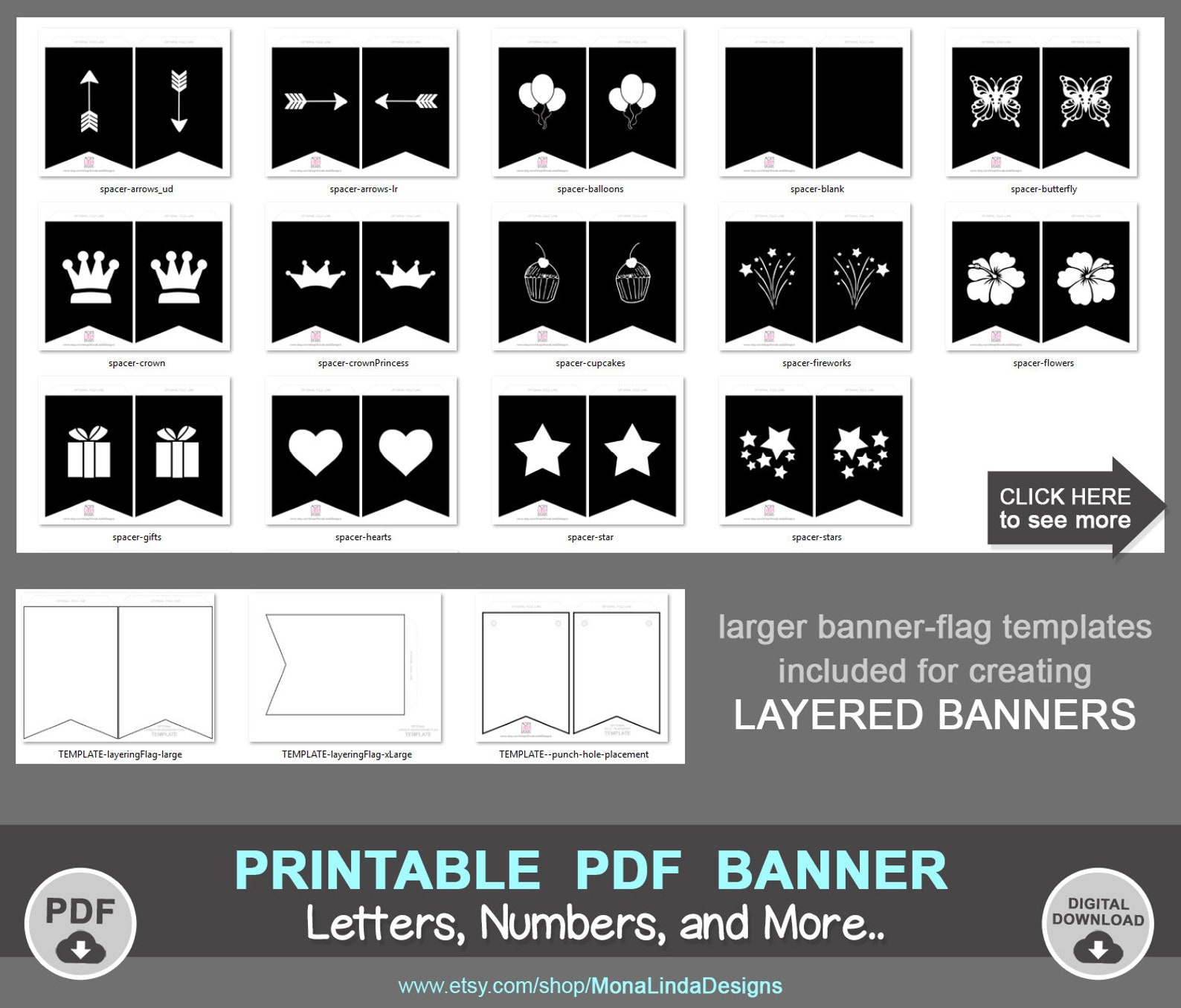 Printable PDF BANNER, Printable Alphabet Letter Banner, Printable ...