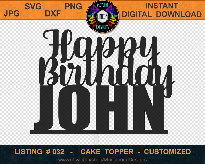Happy Birthday JOHN SVG Cake Topper Custom Birthday cut | Etsy