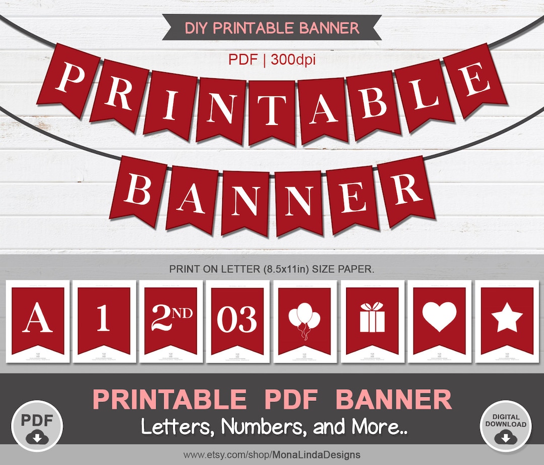 Printable PDF BANNER / Red and White Printable PDF Alphabet Letter ...