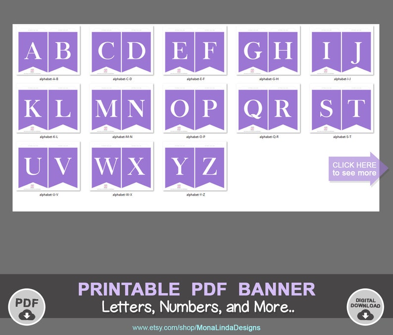 Purple Printable PDF Bannerprintable Alphabet Letter | Etsy