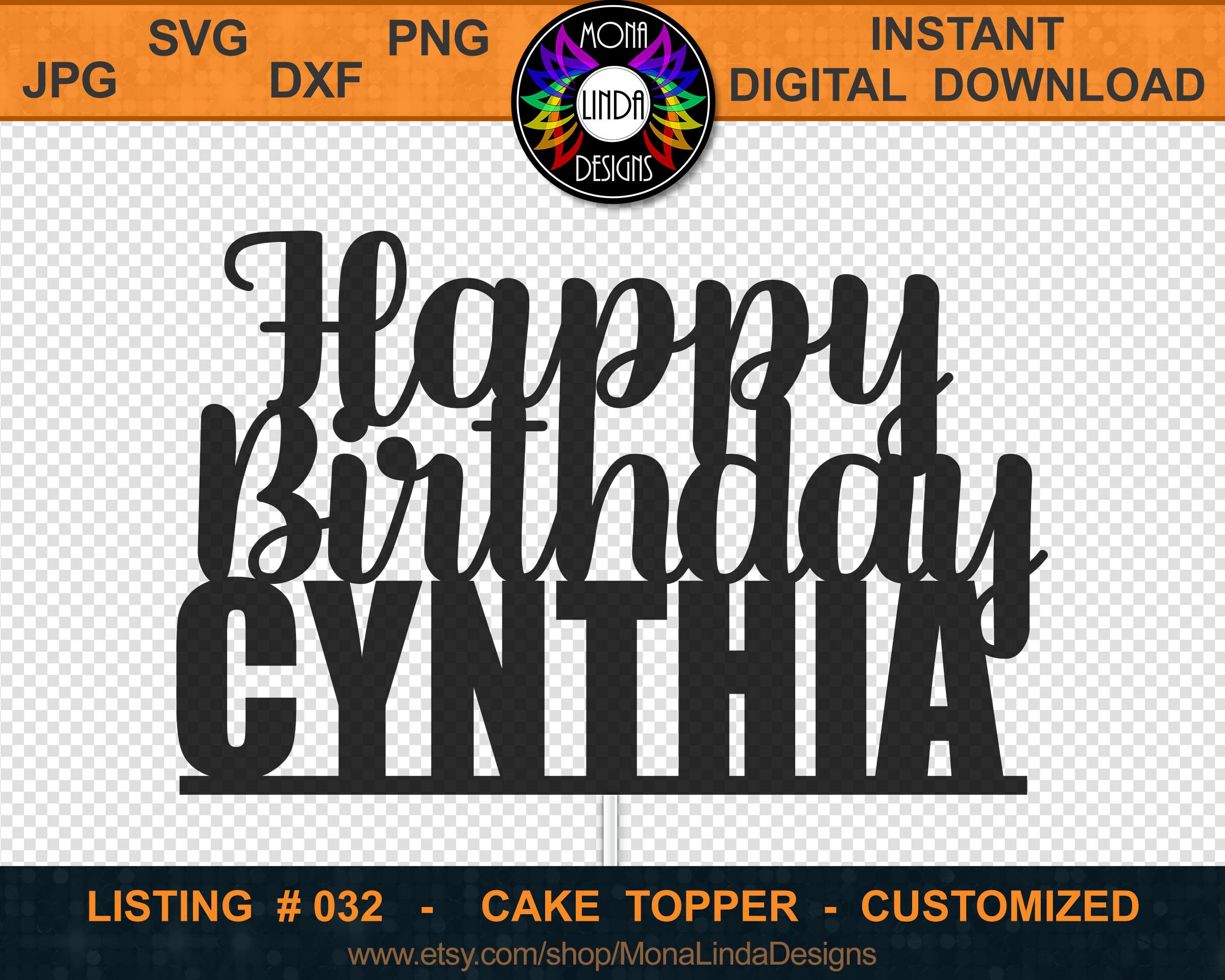 Happy Birthday Cynthia Cake Topper SVG PNG DXF Cutting - Etsy UK