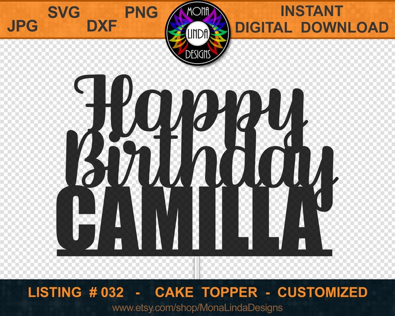 Happy Birthday Camilla Cake Topper SVG PNG DXF Cutting | Etsy UK