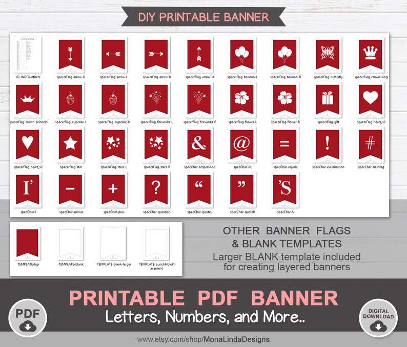 Printable PDF BANNER / Red and White Printable PDF Alphabet | Etsy