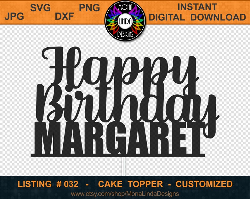Happy Birthday Margaret Cake Topper SVG PNG DXF Cutting - Etsy UK