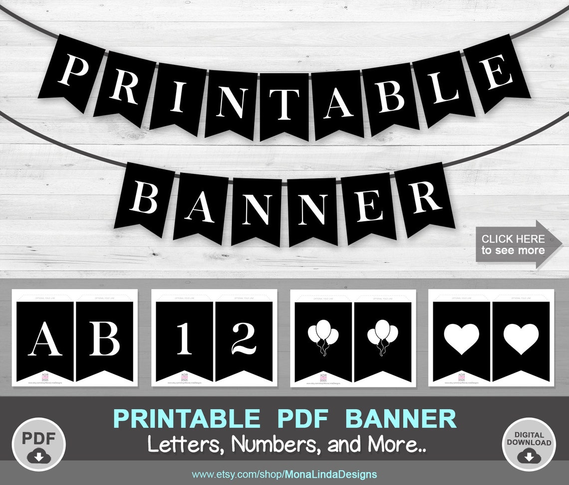 Printable PDF BANNER, Printable Alphabet Letter Banner, Printable ...