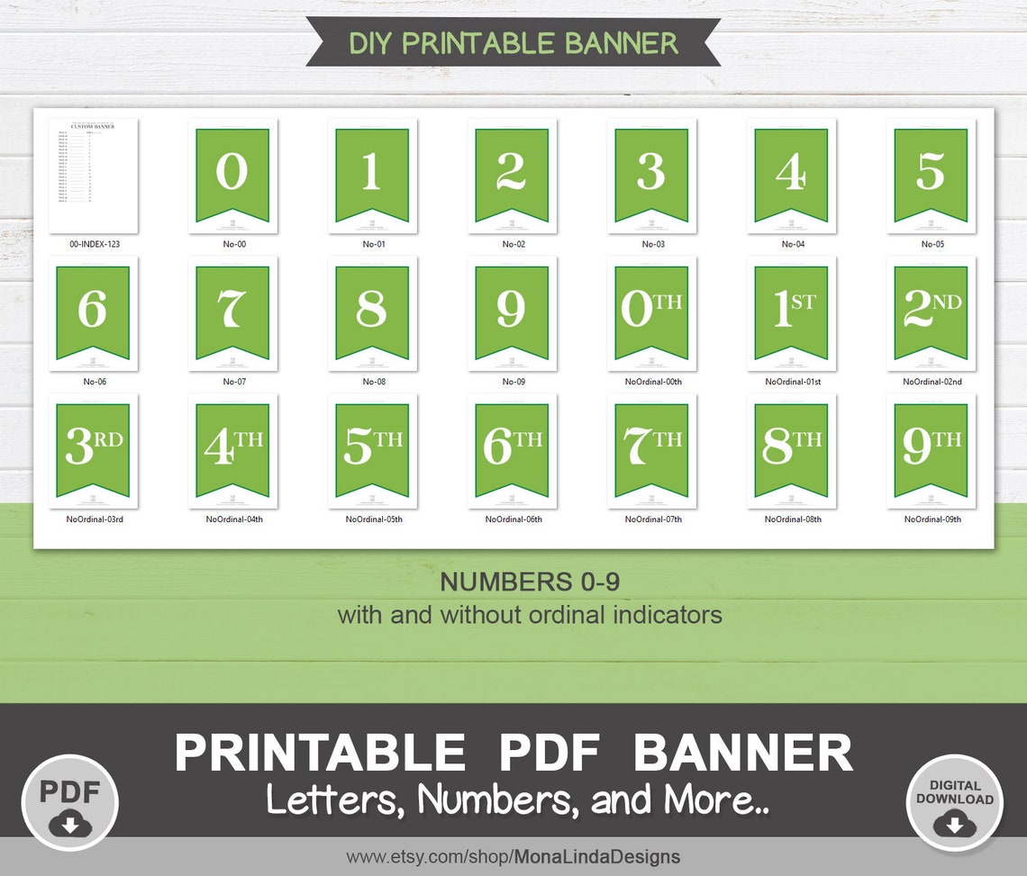 Printable PDF BANNER / Green and White Printable PDF Alphabet | Etsy