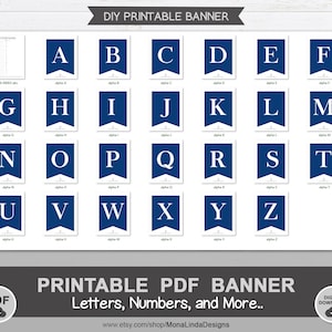 Printable PDF BANNER / Navy Blue and White Printable PDF Alphabet ...