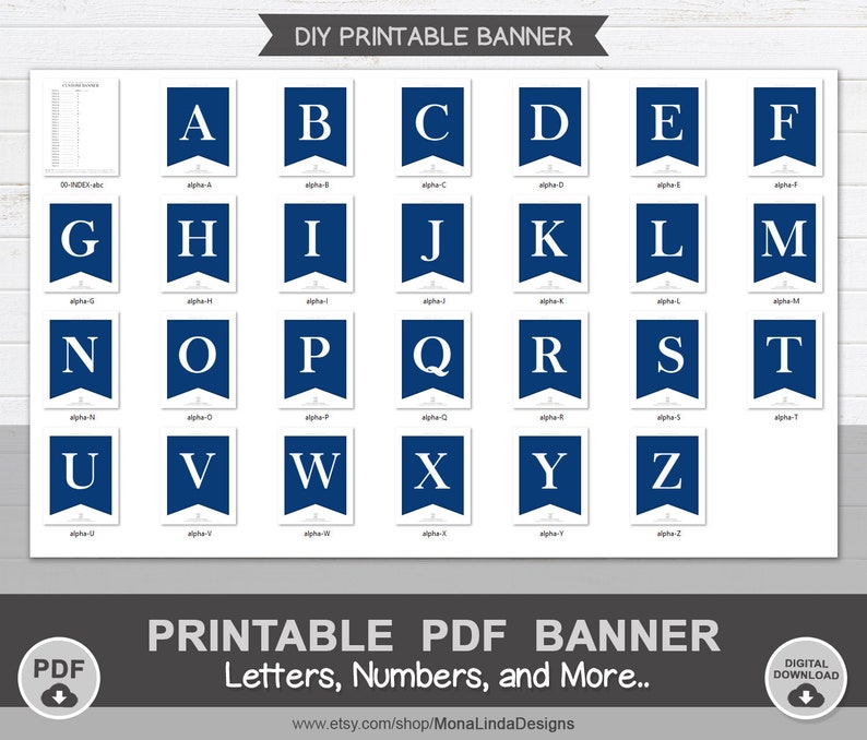Printable PDF BANNER / Navy Blue and White Printable PDF - Etsy