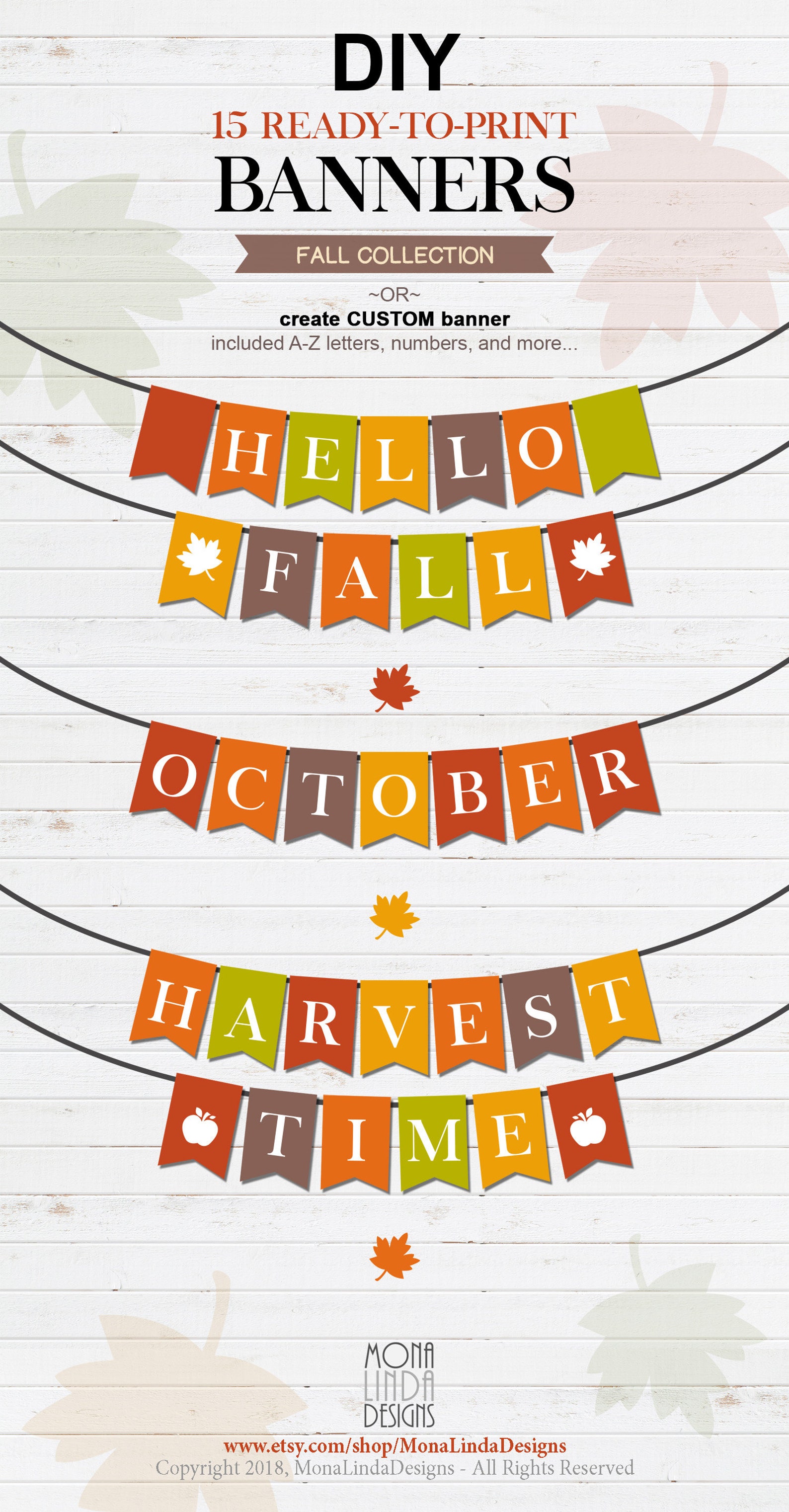 PRINTABLE PDF BANNER Fall Banner, Autumn Banner, Fall Colors, Letter ...