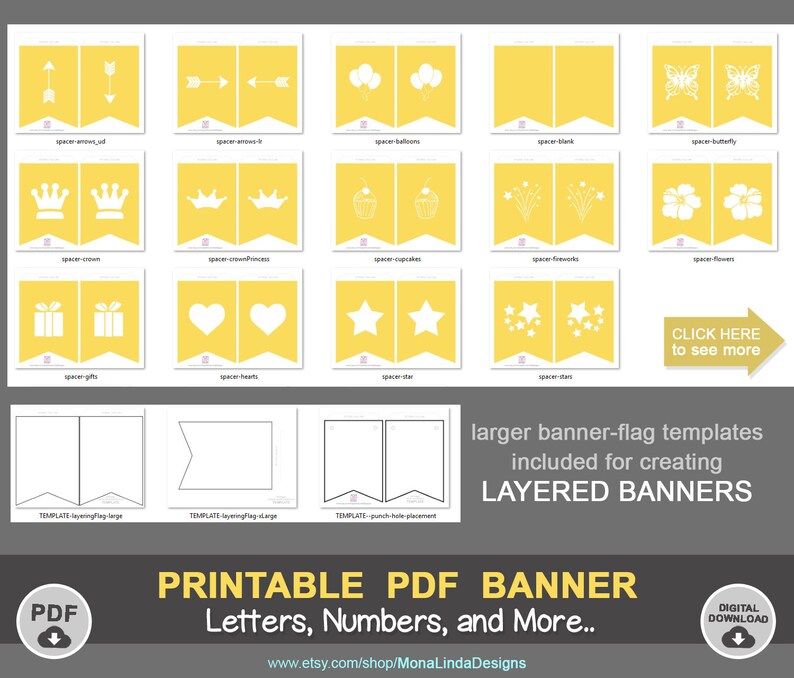 Yellow Printable PDF Bannerprintable Alphabet Letter - Etsy