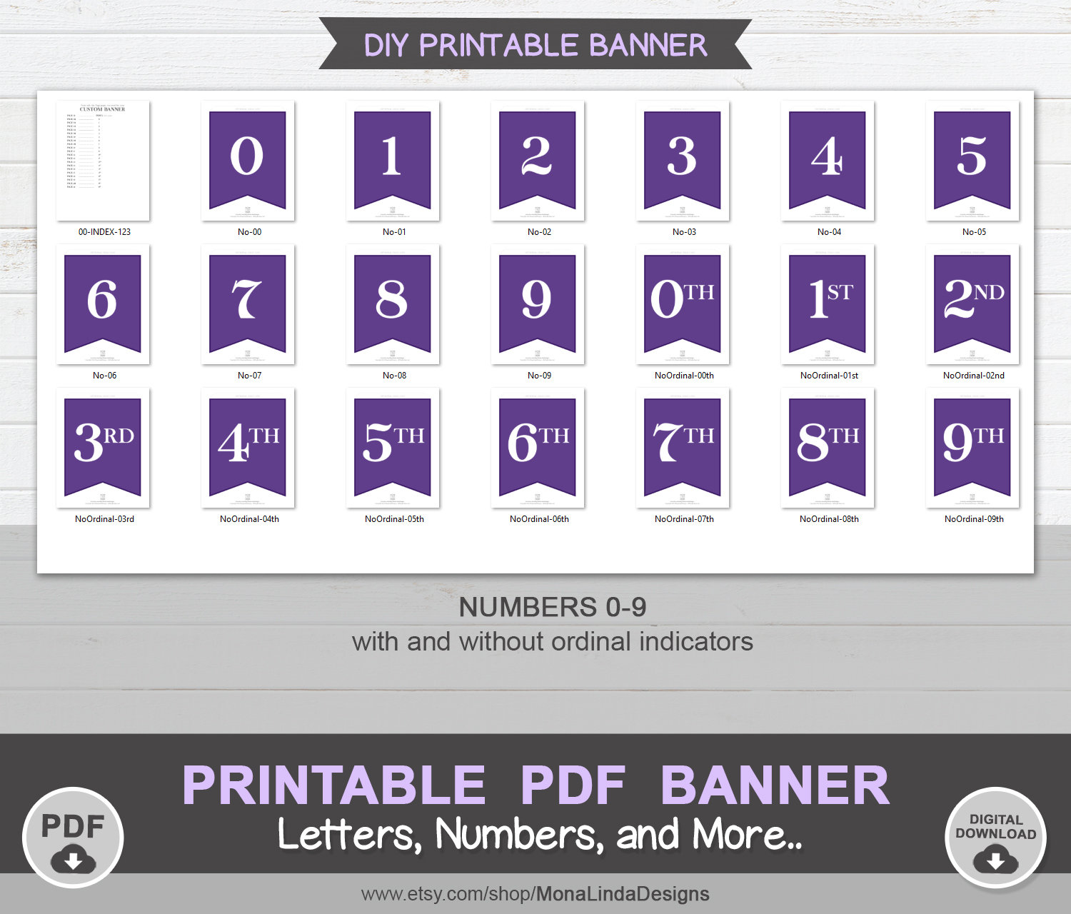 Printable PDF BANNER / Purple and White Printable PDF Alphabet - Etsy