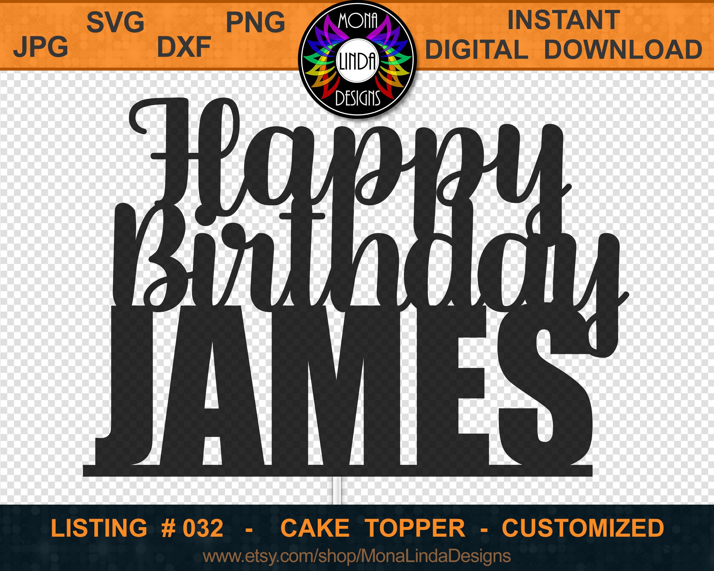 Happy Birthday James Cake Topper SVG PNG DXF Cutting File | Etsy