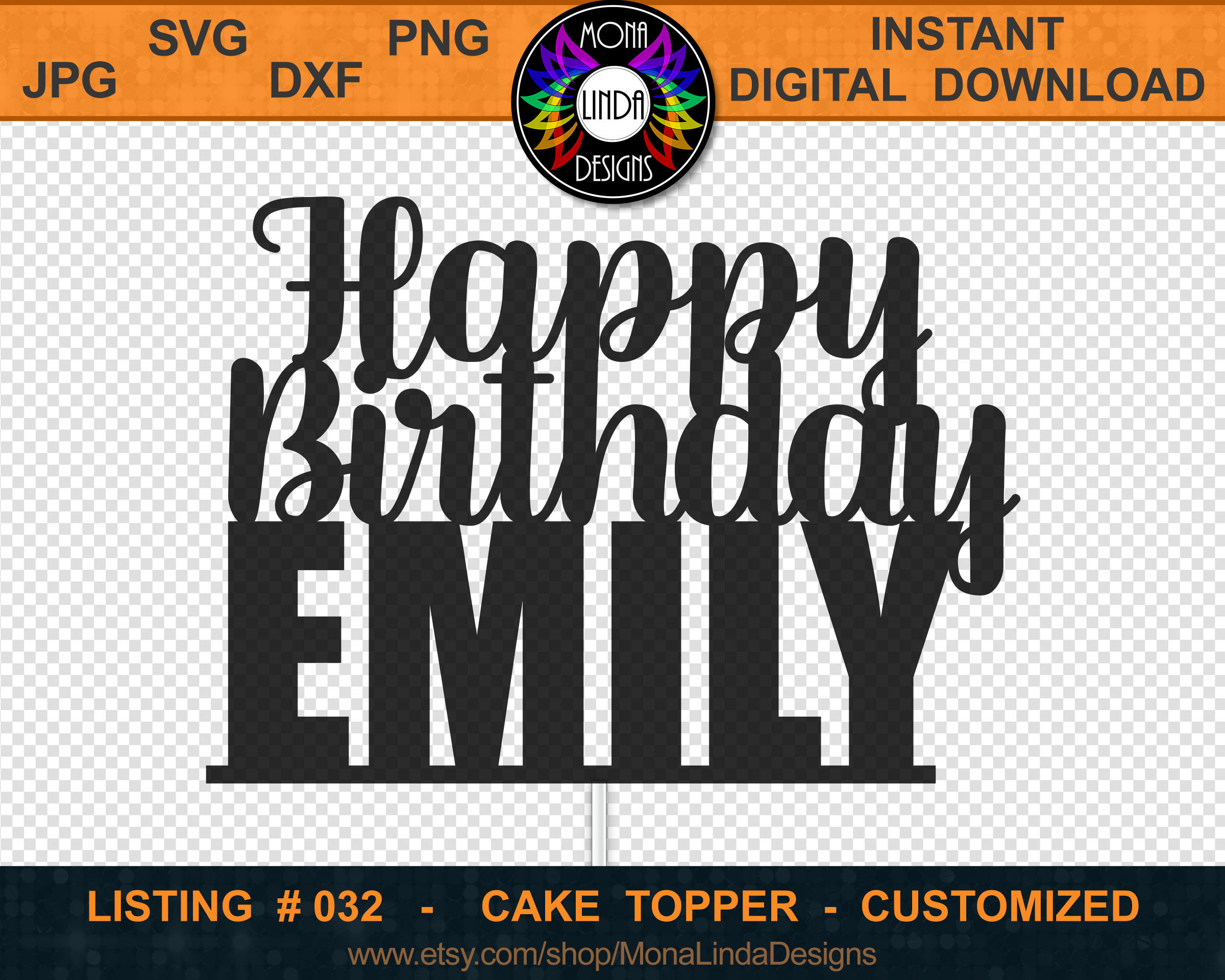 Happy Birthday Emily Cake Topper SVG PNG DXF Cutting File - Etsy Australia