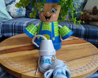 Girl Flower Pot People/clay Pot People/pot Pal/pot Person/painted Pot ...