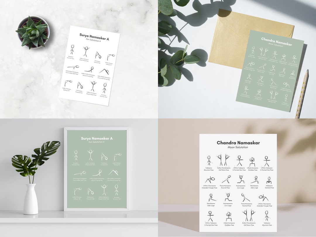 Sun + Moon Salutation Poster Pack, Hatha Ashtanga Yoga Wall Hanging ...