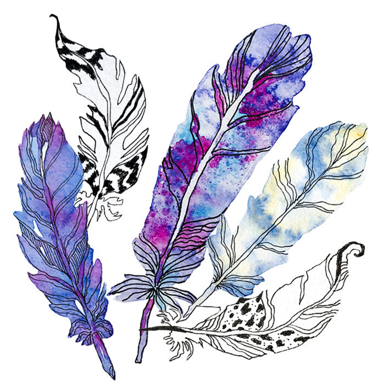 Watercolor Clipart Feathers Clipart Tribal Boho Wedding - Etsy