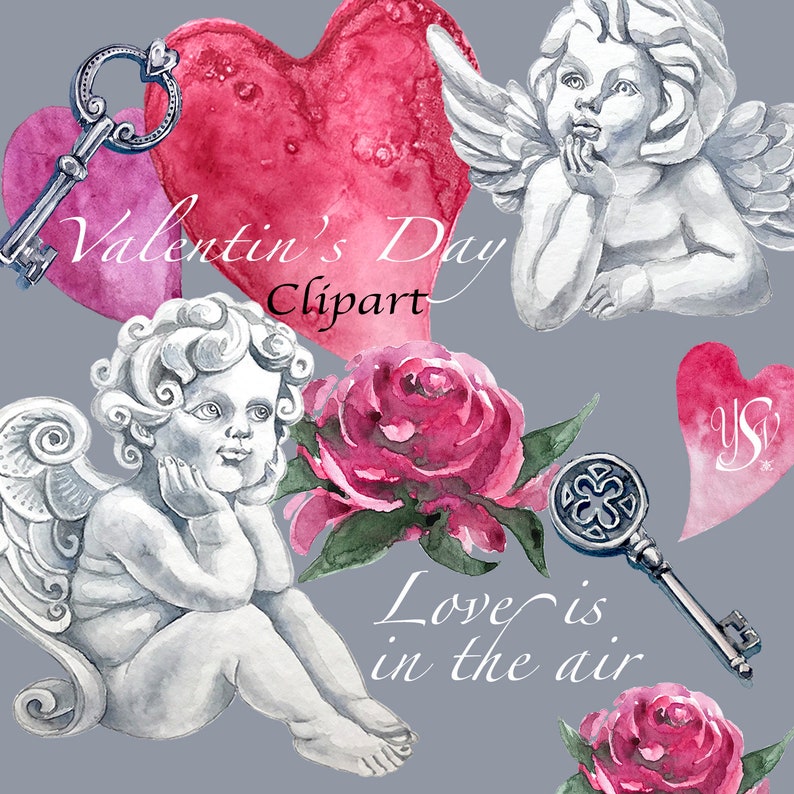 Valentines Day Clipart, Angel Clipart, Red Heart Clipart, Valentines ...