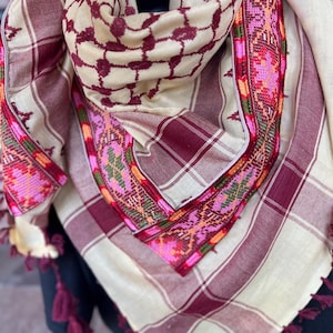Colorful Kuffiyeh Scarf With Custom Tatreez Palestinian Arab Scarf ...