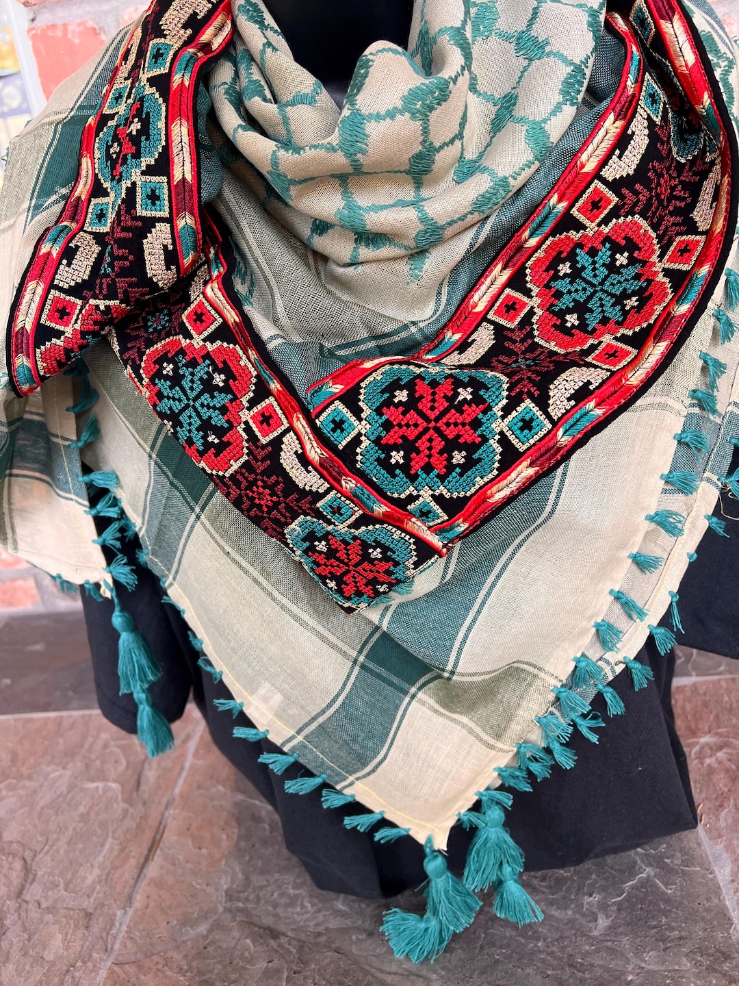 Colorful Kuffiyeh Scarf With Custom Tatreez Palestinian Arab Scarf ...