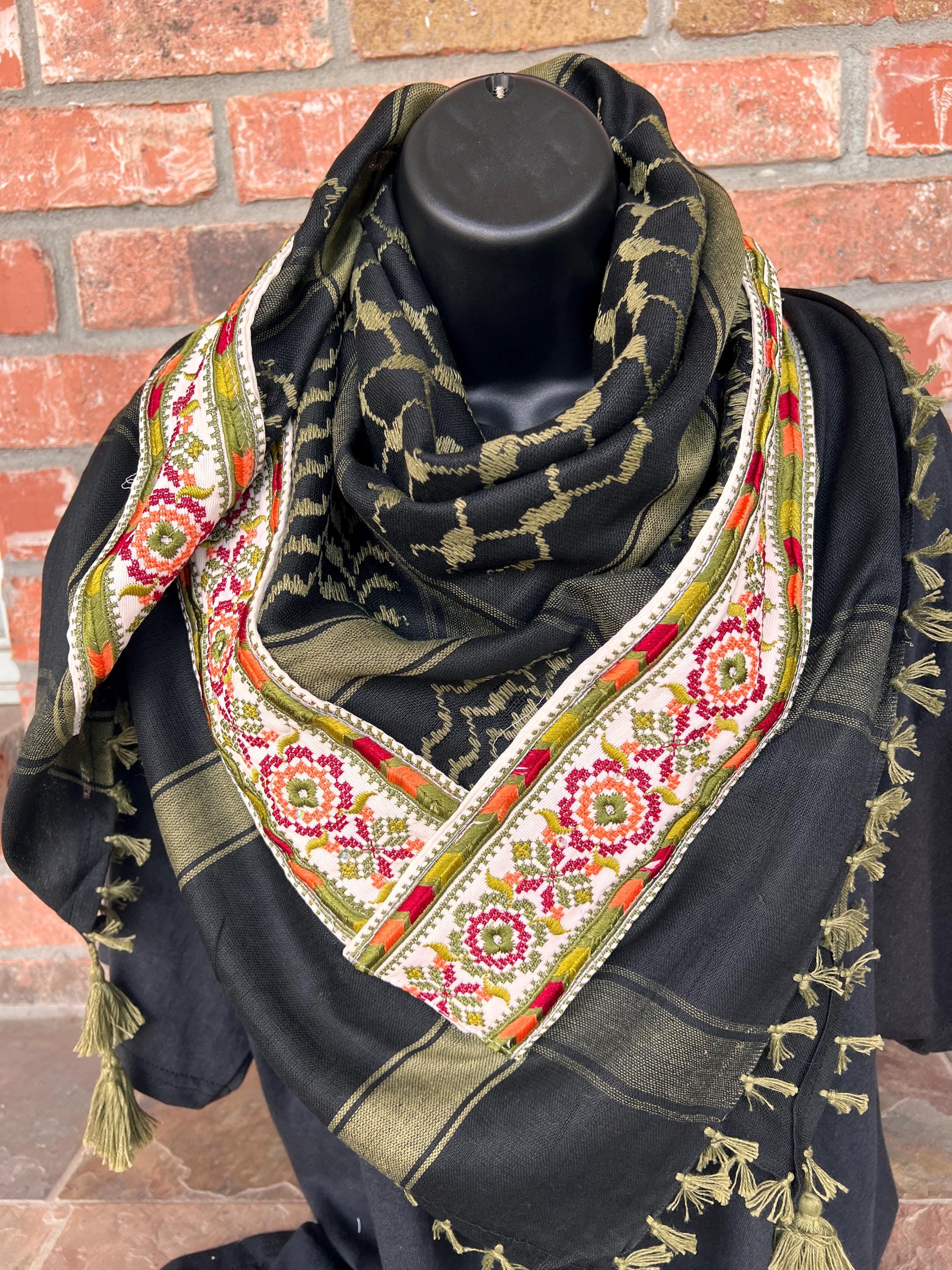 Colorful Kuffiyeh Scarf With Custom Tatreez - Palestinian Arab Scarf ...