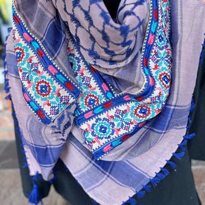 Colorful Kuffiyeh Scarf With Custom Tatreez Palestinian Arab Scarf ...