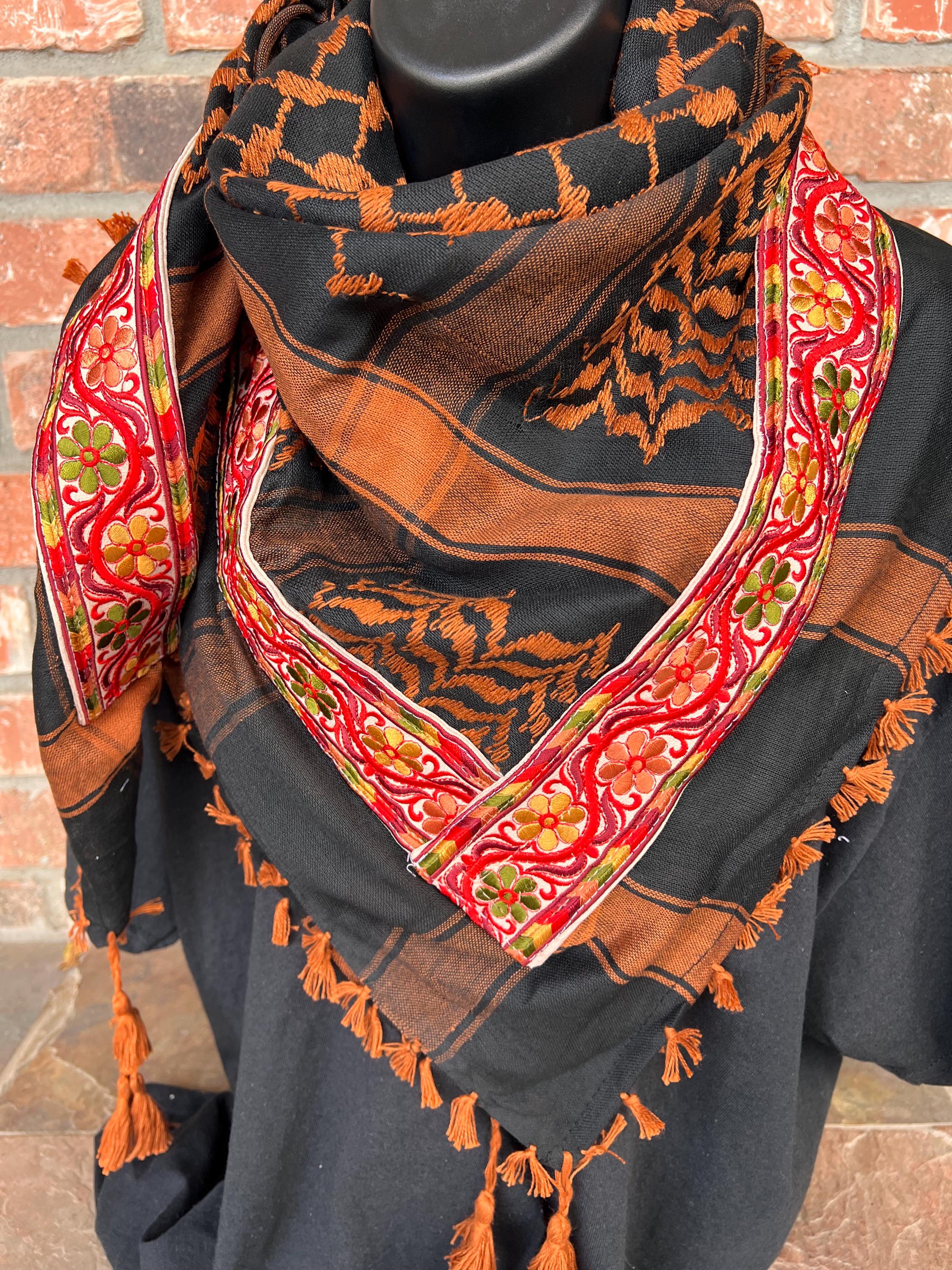 Colorful Kuffiyeh Scarf With Custom Tatreez - Palestinian Arab Scarf ...