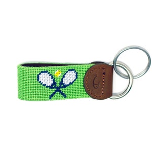 Tennis Needlepoint Keychain - Handmade Key Fob W/ Leather Backing ...