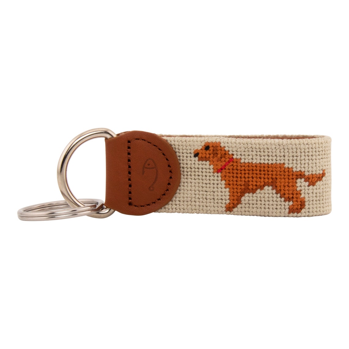 Chocolate Lab Needlepoint Keychain: Handmade Cotton & Leather Key Fob ...
