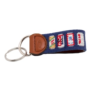Beer Can Needlepoint Keychain: Handmade Key Fob With Leather Backing - Etsy