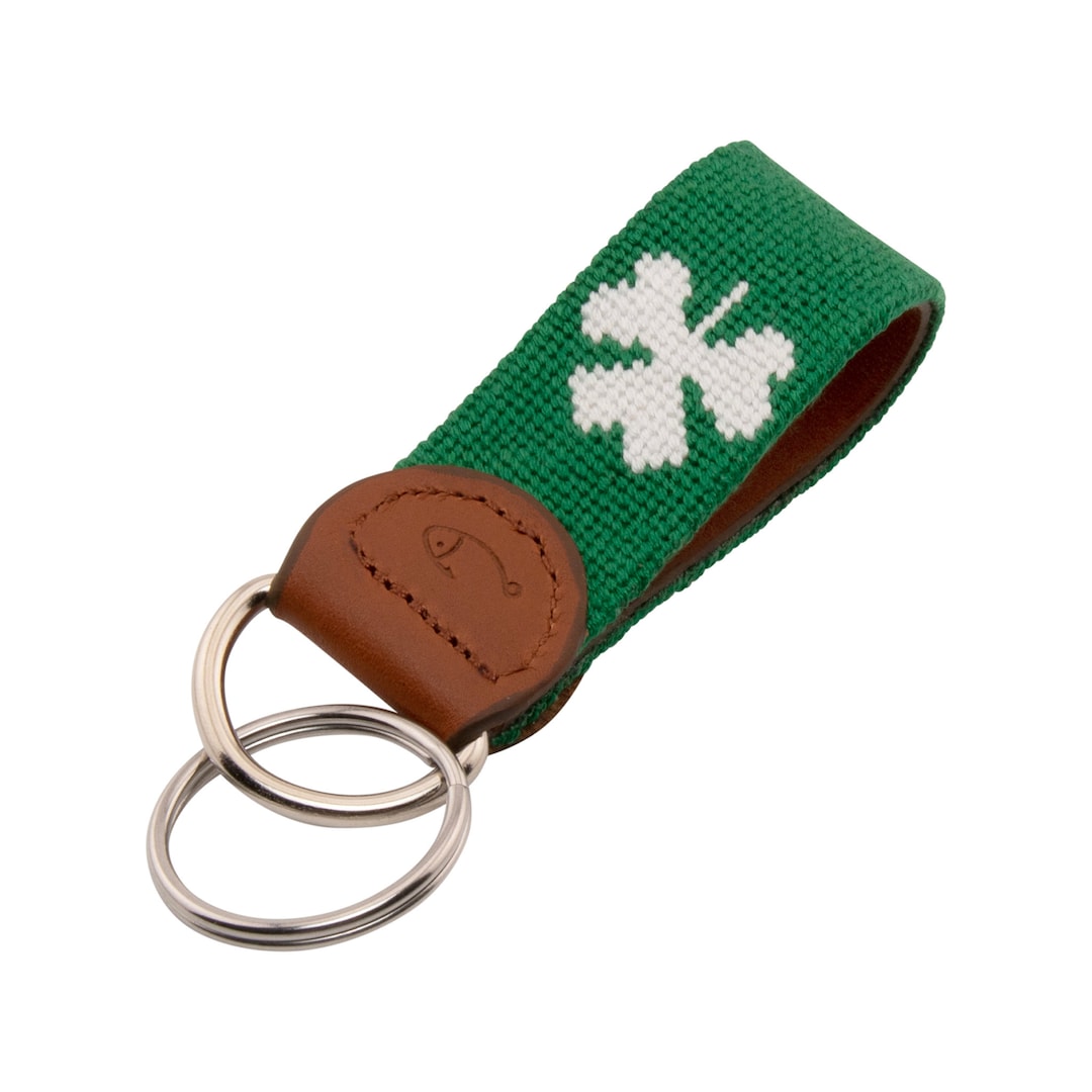 Shamrock Needlepoint Keychain: Handmade Leather Key Fob - Etsy