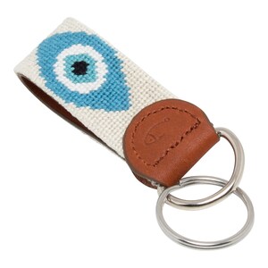 Evil Eye Needlepoint Keychain: Hand-stitched Cotton With Leather - Etsy