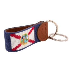 Florida State Flag Needlepoint Keychain: Handmade Leather Key Fob - Etsy