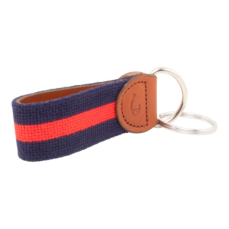 Handstitched Needlepoint Key Fob: Navy Stripe Leather Key Chain - Etsy
