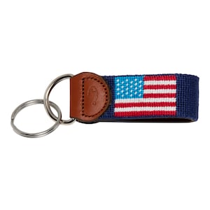 American Flag Keychain, Patriotic Gift for Men, Leather Needlepoint Key ...
