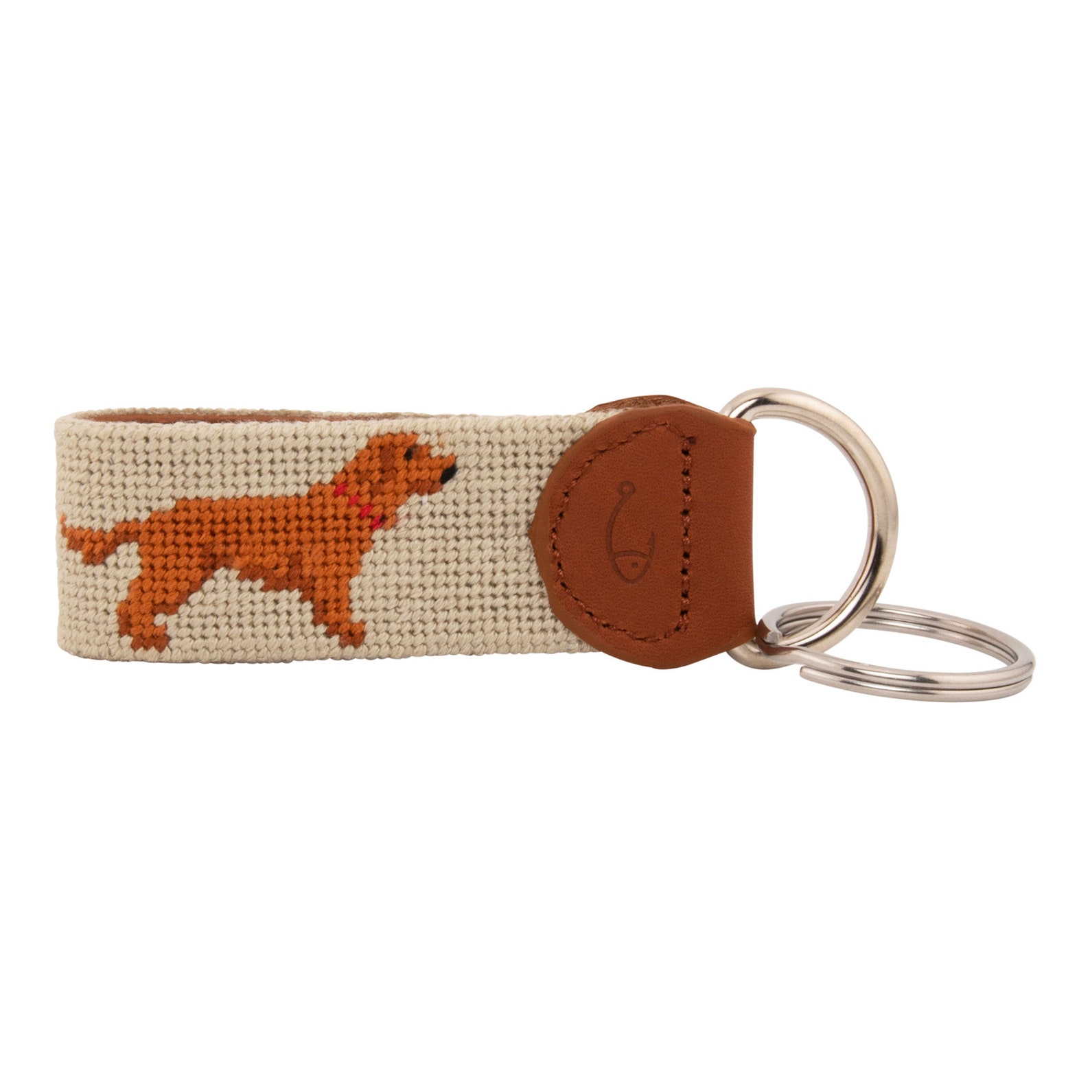 Chocolate Lab Needlepoint Keychain: Handmade Cotton & Leather Key Fob ...