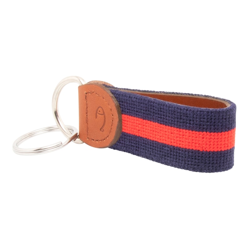 Handstitched Needlepoint Key Fob: Navy Stripe Leather Key Chain - Etsy