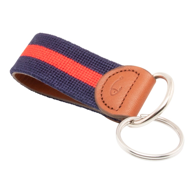 Handstitched Needlepoint Key Fob: Navy Stripe Leather Key Chain - Etsy