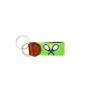 Tennis Needlepoint Keychain - Handmade Key Fob W/ Leather Backing ...