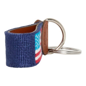 American Flag Needlepoint Keychain - Handmade Key Fob W/ Leather ...