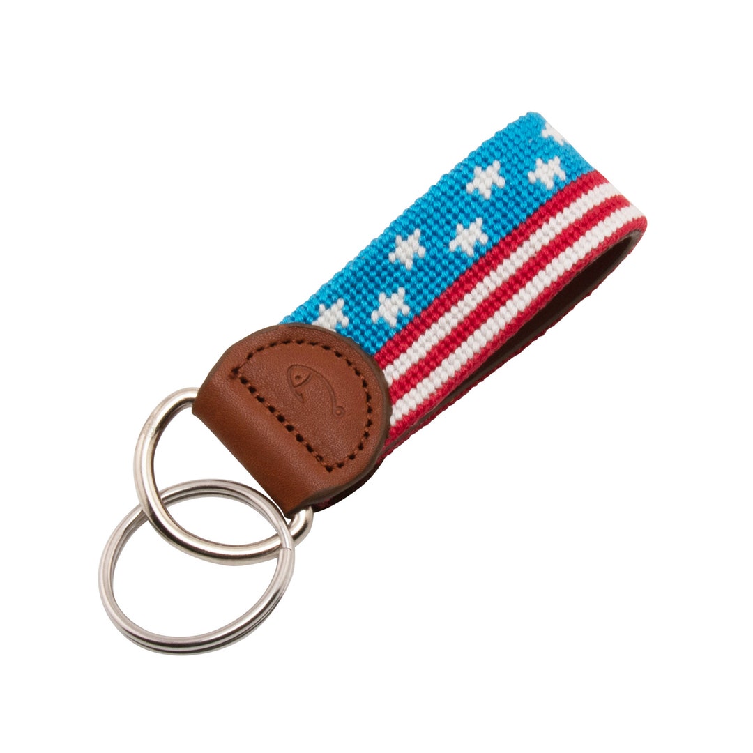 American Flag Needlepoint Keychain: Handmade Leather Key Fob - Etsy