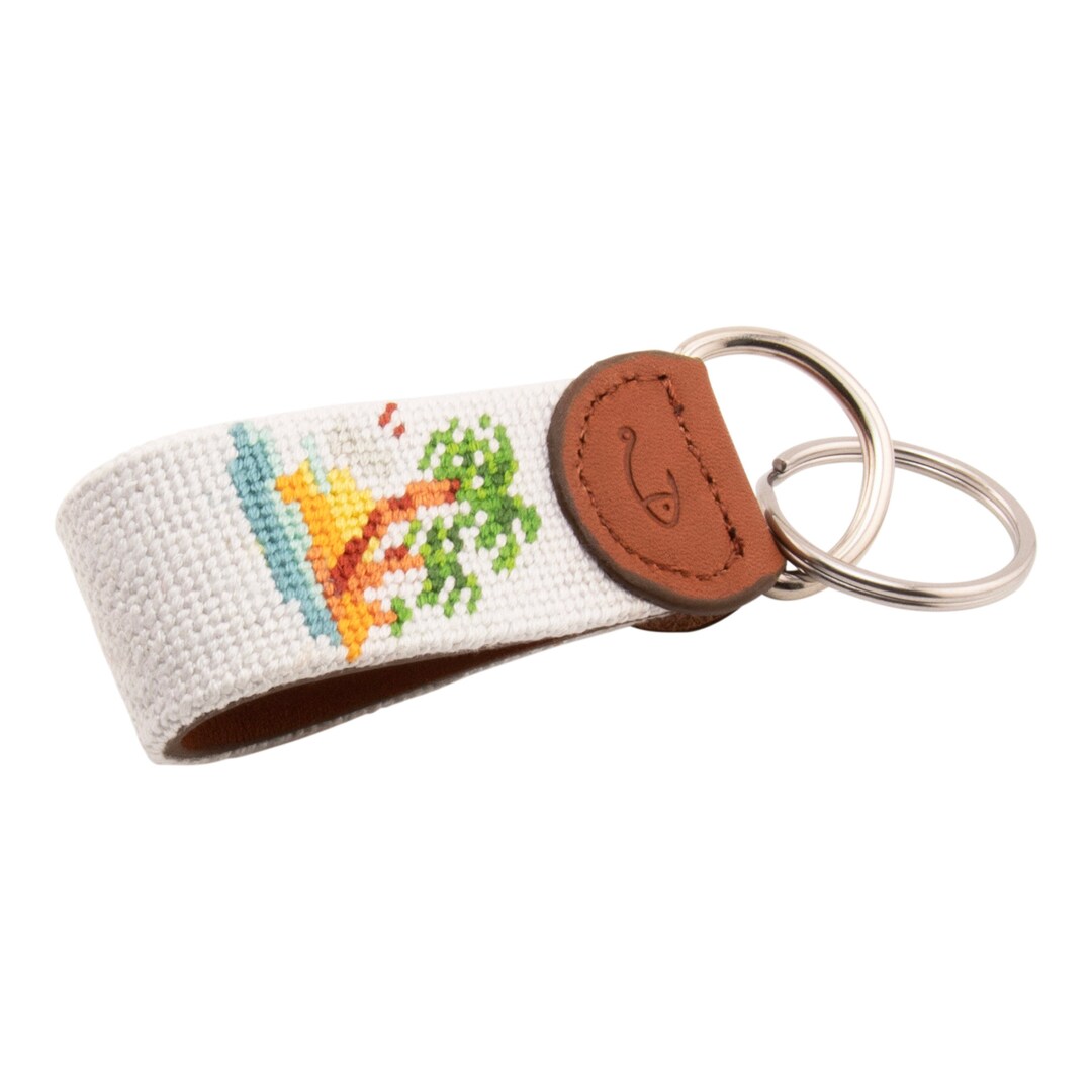 Leather Handstitched Needlepoint Palm Tree Key Fob Key Chain by Huck ...