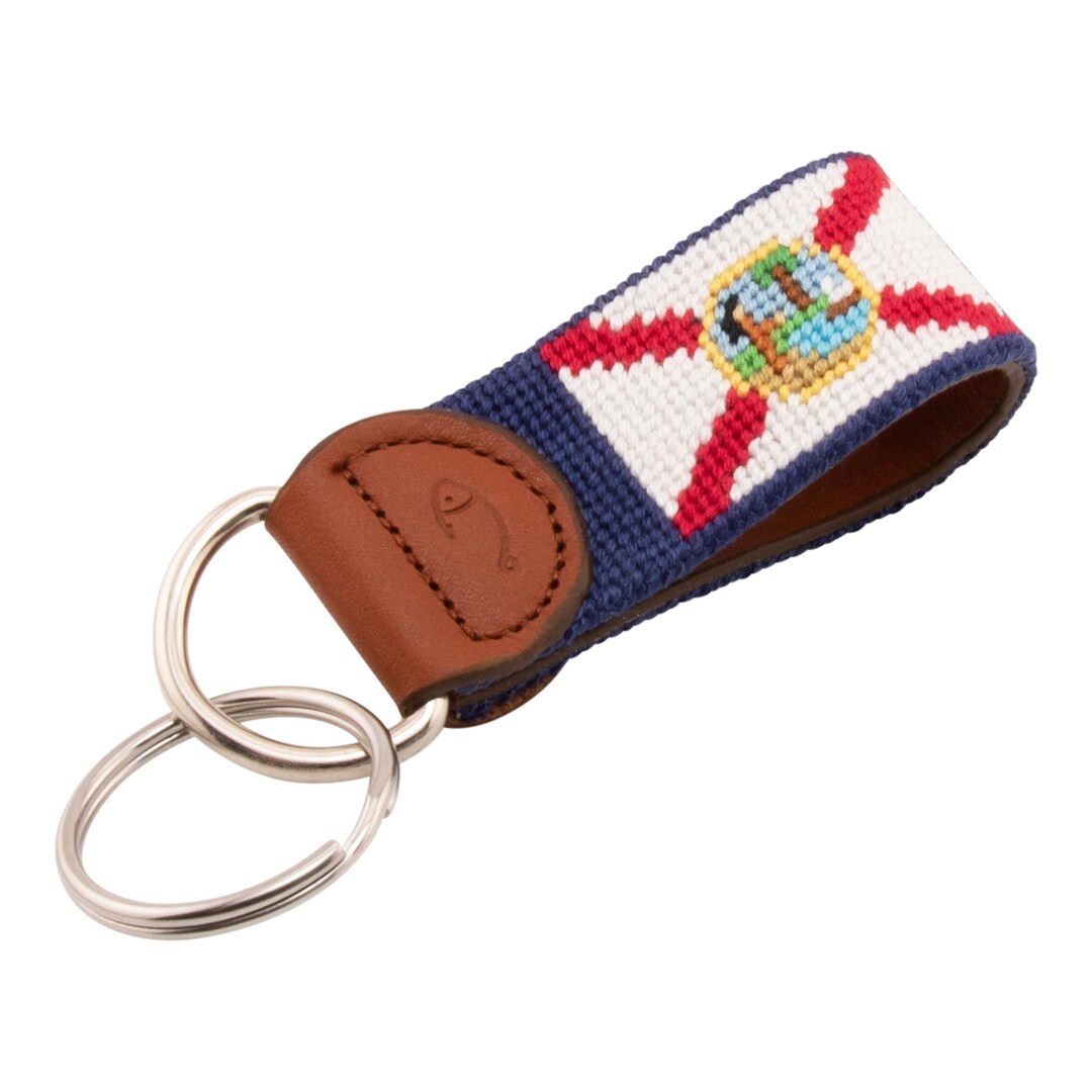 Florida State Flag Needlepoint Keychain: Handmade Leather Key Fob - Etsy