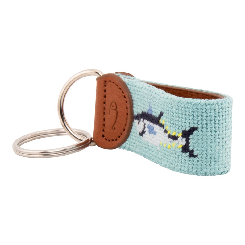 Needlepoint Tuna Keychain, Hand-stitched Leather Key Fob - Etsy