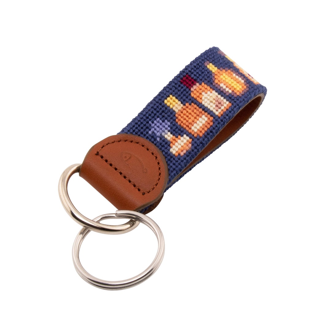 Needlepoint Keychain, Leather Key Fob, Whiskey Lover Gift - Etsy