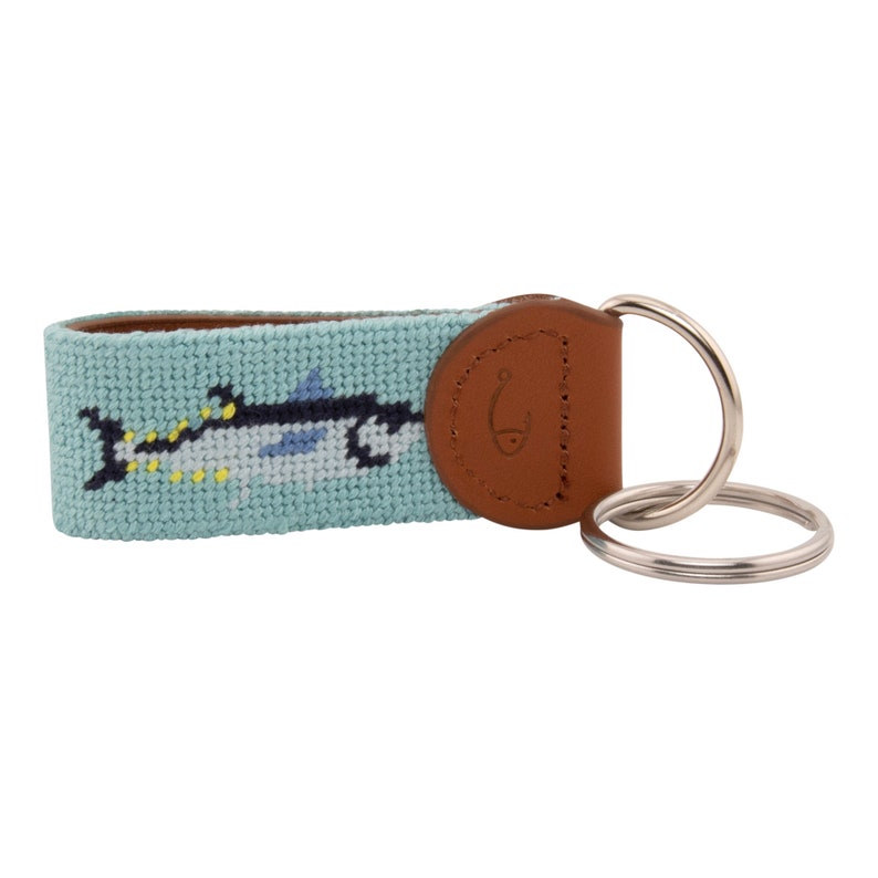 Needlepoint Tuna Keychain, Hand-stitched Leather Key Fob - Etsy