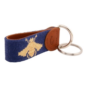 Bees Needlepoint Keychain - Handmade Key Fob W/ Leather Backing ...
