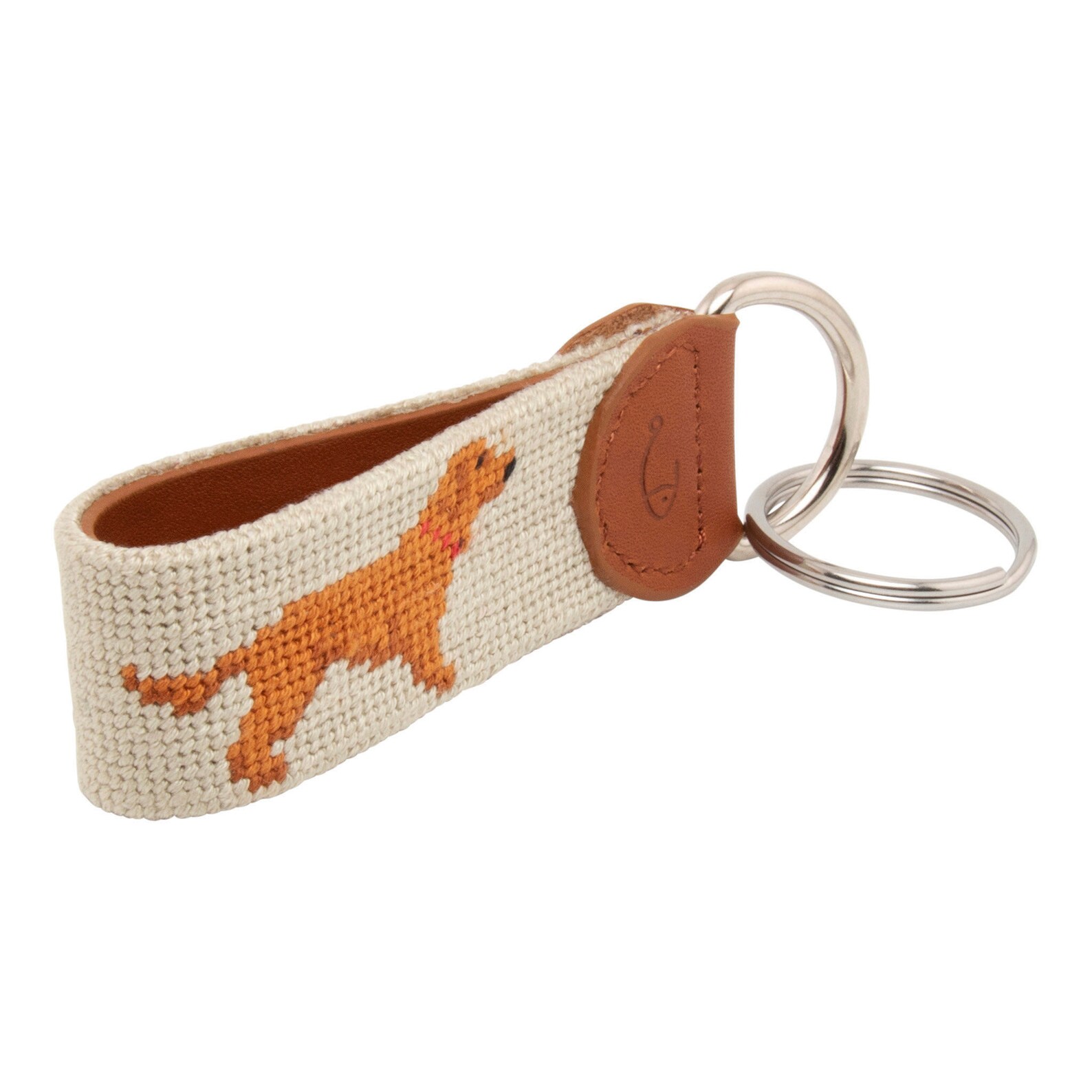 Chocolate Lab Needlepoint Keychain: Handmade Cotton & Leather Key Fob ...