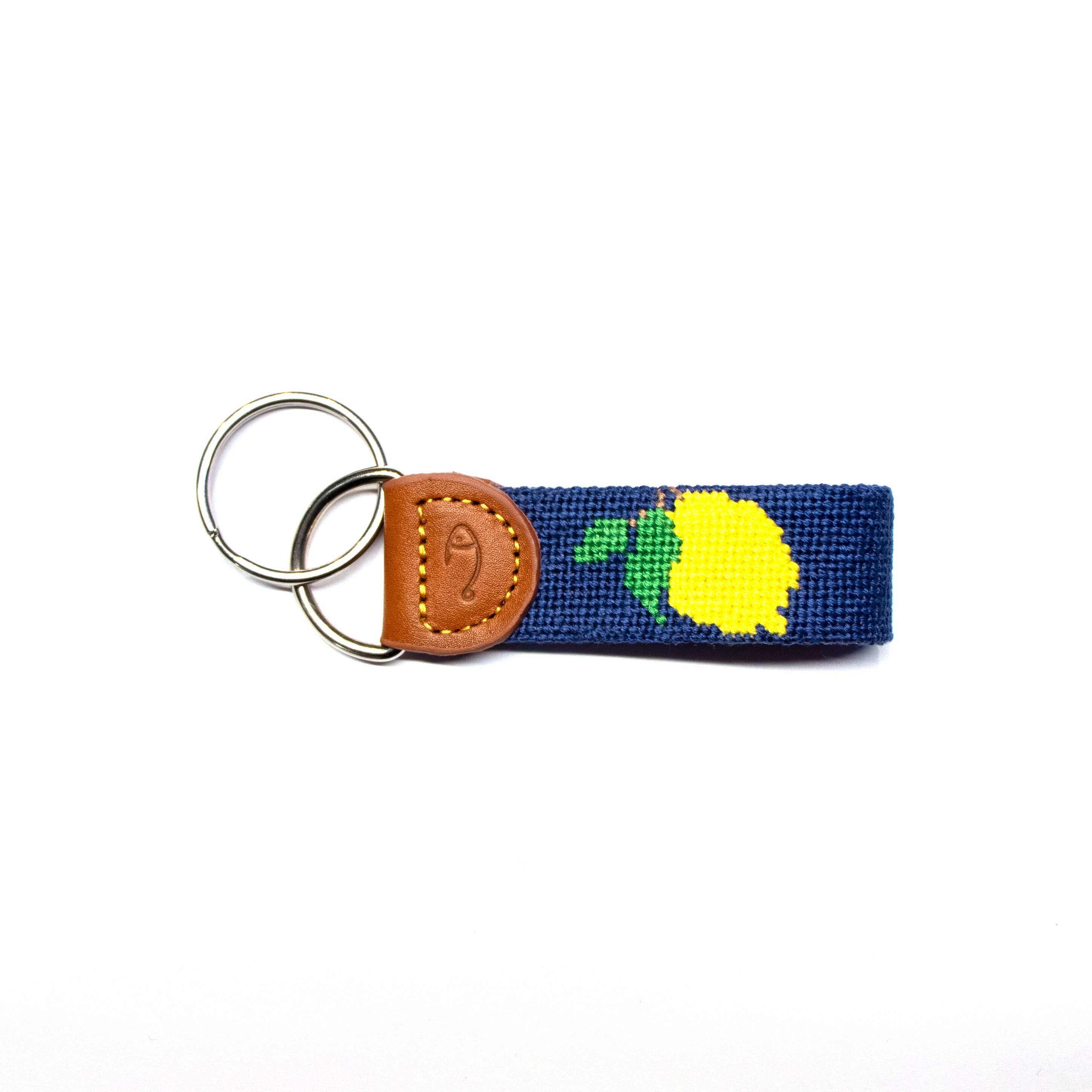 Leather Handstitched Needlepoint Lemon Key Fob Key Chain by | Etsy