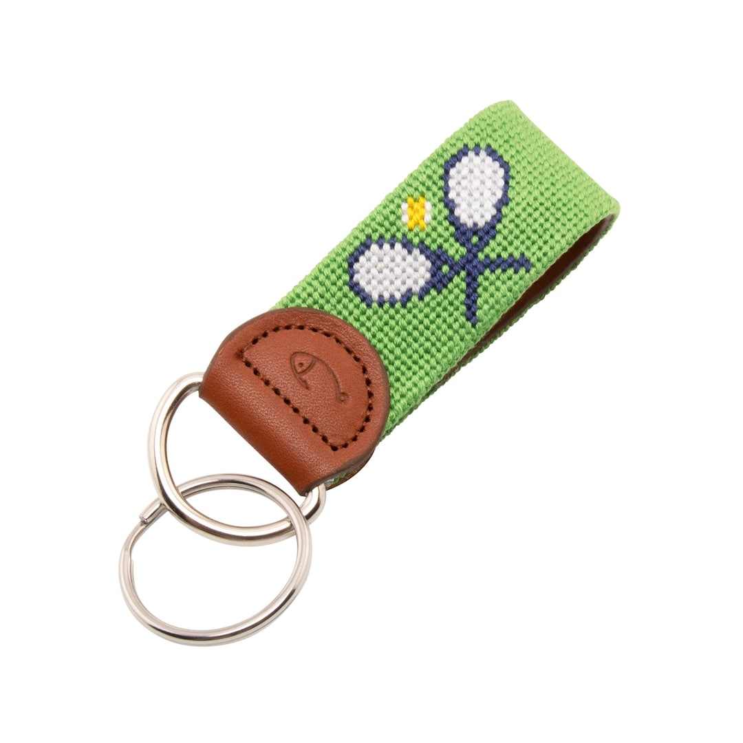 Tennis Needlepoint Keychain - Handmade Key Fob W/ Leather Backing ...