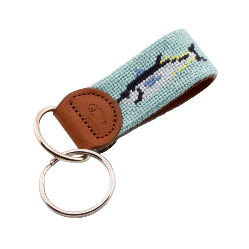 Needlepoint Tuna Keychain, Hand-stitched Leather Key Fob - Etsy